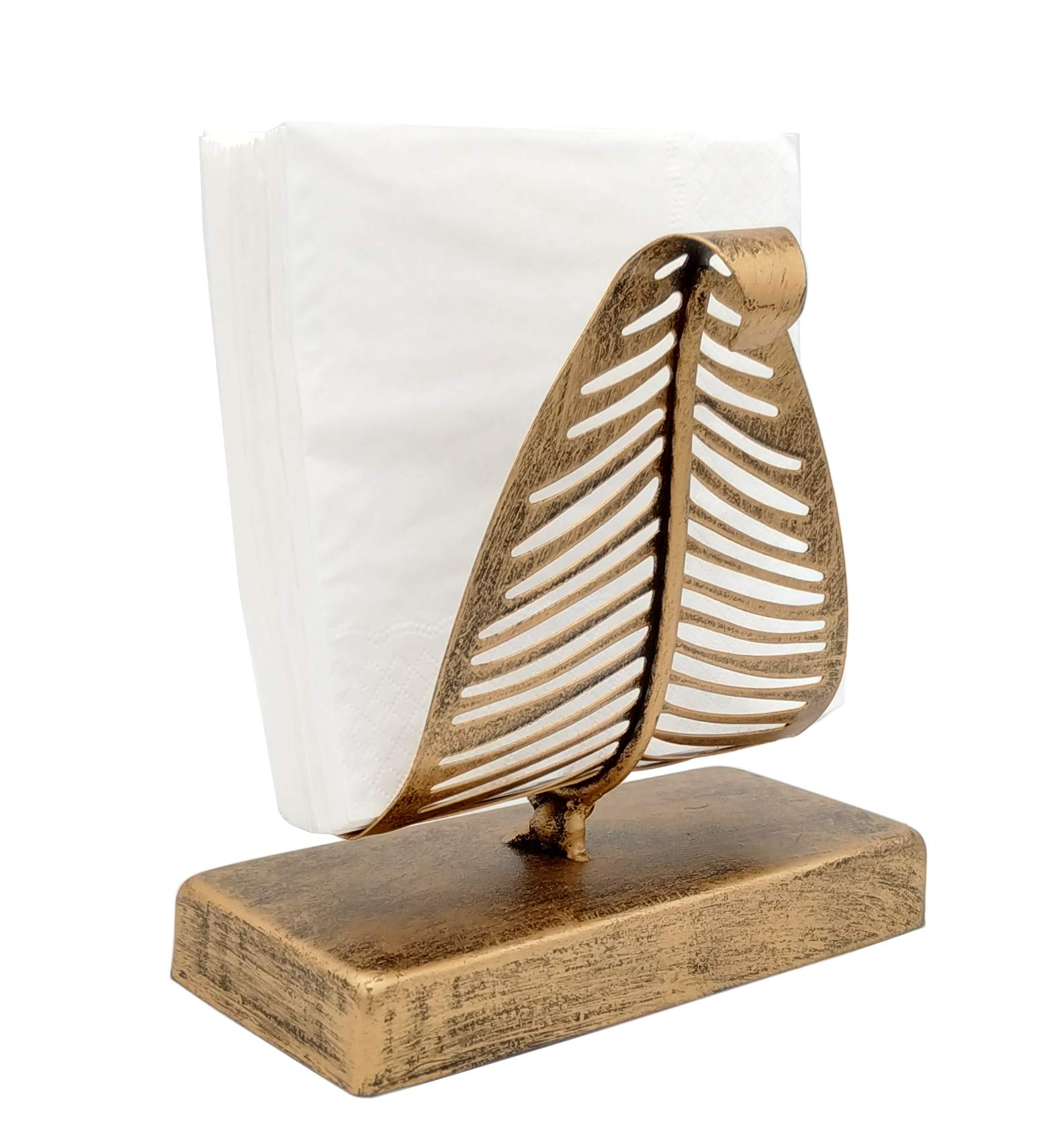 OwlGift Freestanding Modern Napkin Holder with Leaf Design, Tabletop Tissue Dispenser, Countertop Napkin Storage Organizer β Bronze