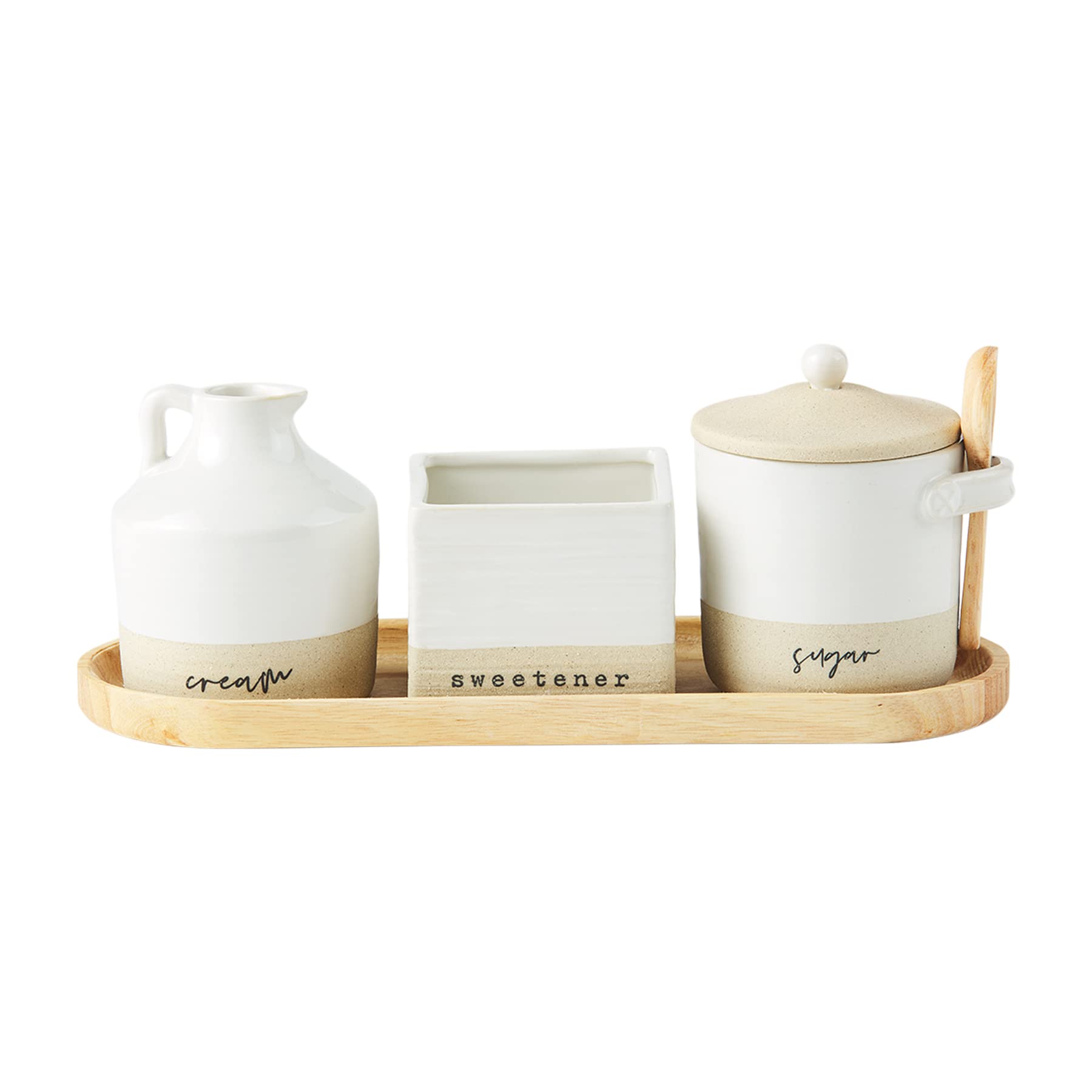 Mud Pie 47800013, White/Natural, Stoneware Cream and Sugar Set, assembled 5" x 11"