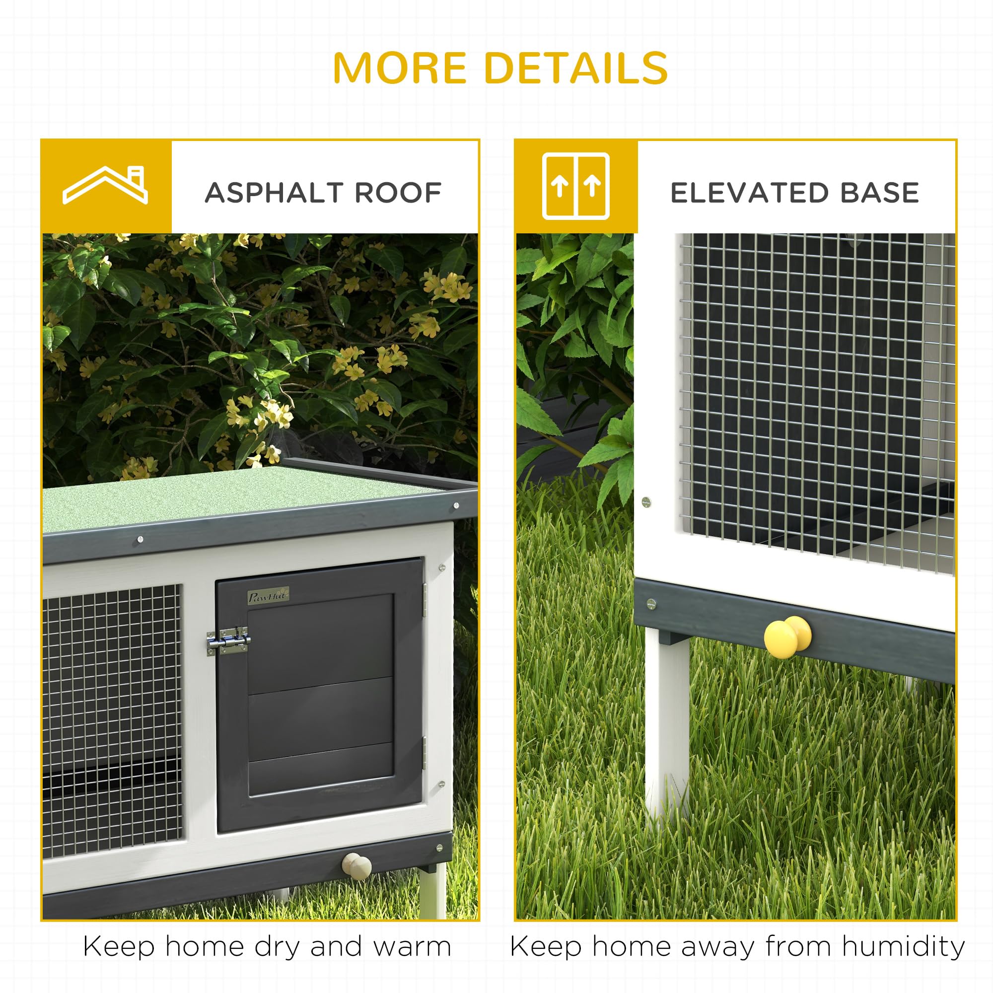 PawHut Wooden Rabbit Hutch, Bunny Cage, Guinea Pig House with Pull-Out Tray, and Openable Asphalt Roof for Indoor/Outdoor, Black