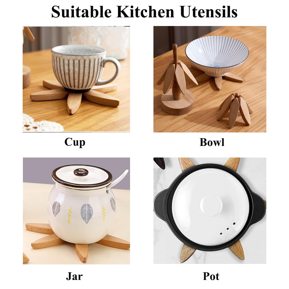 Wooden Trivets for Hot Dishes,Tree Shape Trivet Set,Beech Wood Tree Shape Trivets for Hot Pots and Pans (5 Layers+1 Stand)