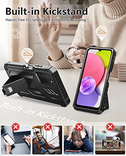 SOiOS for Samsung Galaxy A03S Phone Case: Built in Hard Kickstand & Touch Protector Military Shockproof TPU Durable Soft Rugged Heavy Duty Armor Full Body Protection Grade Phone Cover - Black