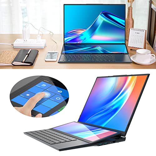 VINGVO 16 Inch Laptop, Double SSD 16GB RAM 256GB ROM 100‑240V 14in Auxiliary Display Office Laptop for Travel (US Plug)