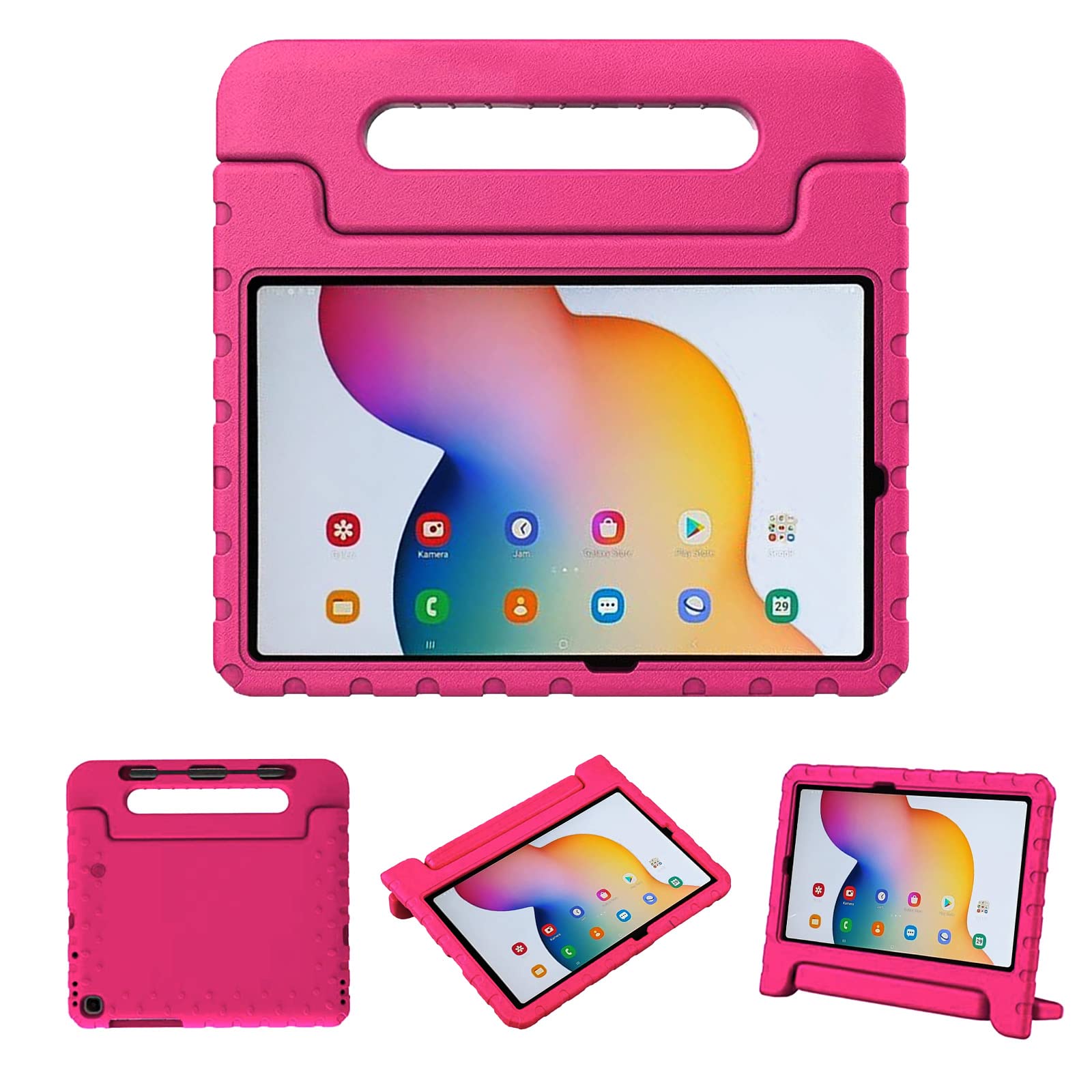 SIMPLEWAY Kids Case for Samsung Galaxy Tab S6 Lite 10.4 inch 2024/2020/2022 Release, Model SM-P625/SM-P620, SM-P610/P615, SM-P613/SM-P619, with S Pen Slot Shockproof Light Foldable Handle Rose