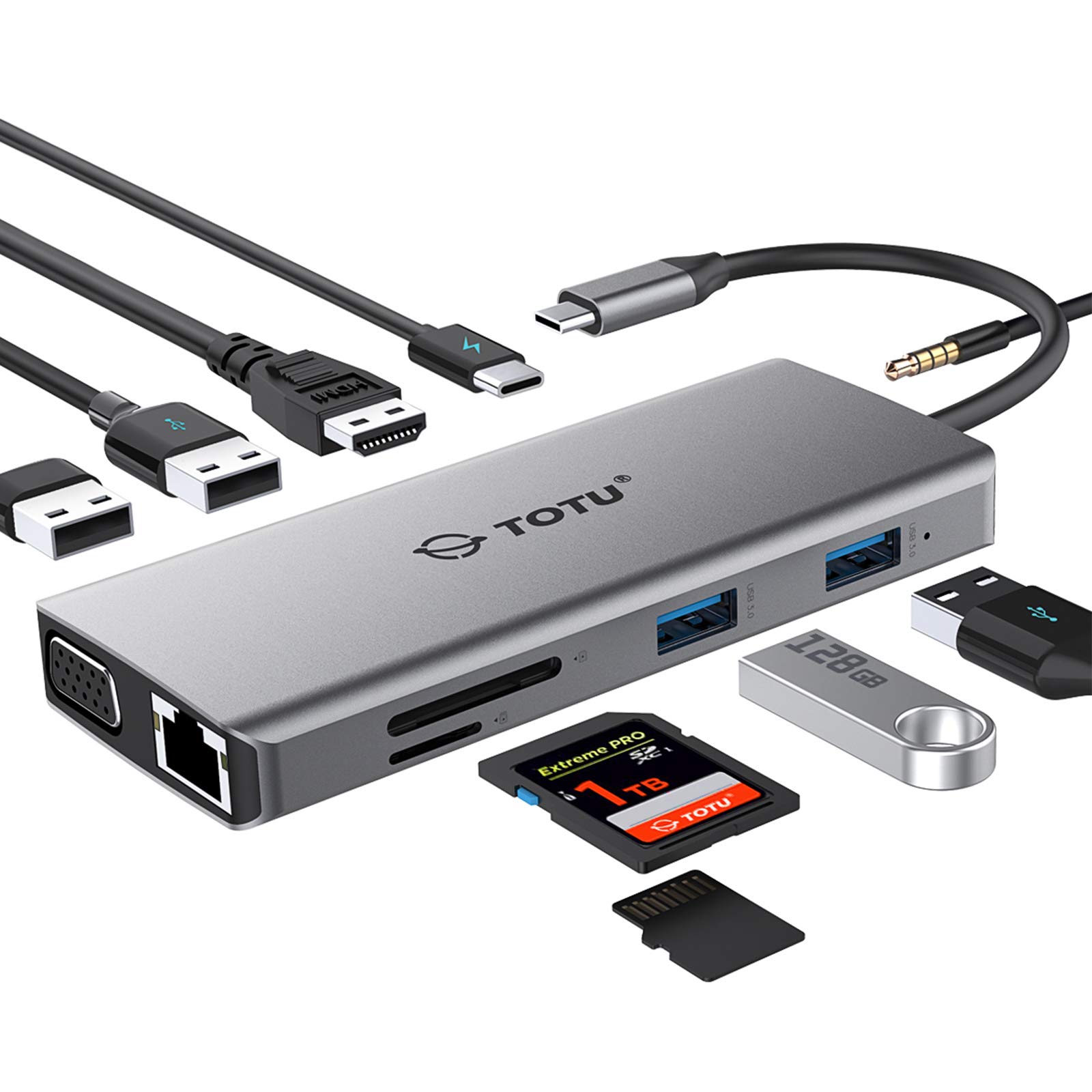 TOTU 11 in 1 USB C Hub with 4K HDMI, VGA, 1000Mbps Ethernet & 6 in 1 4K HDMI VGA USB C Hub