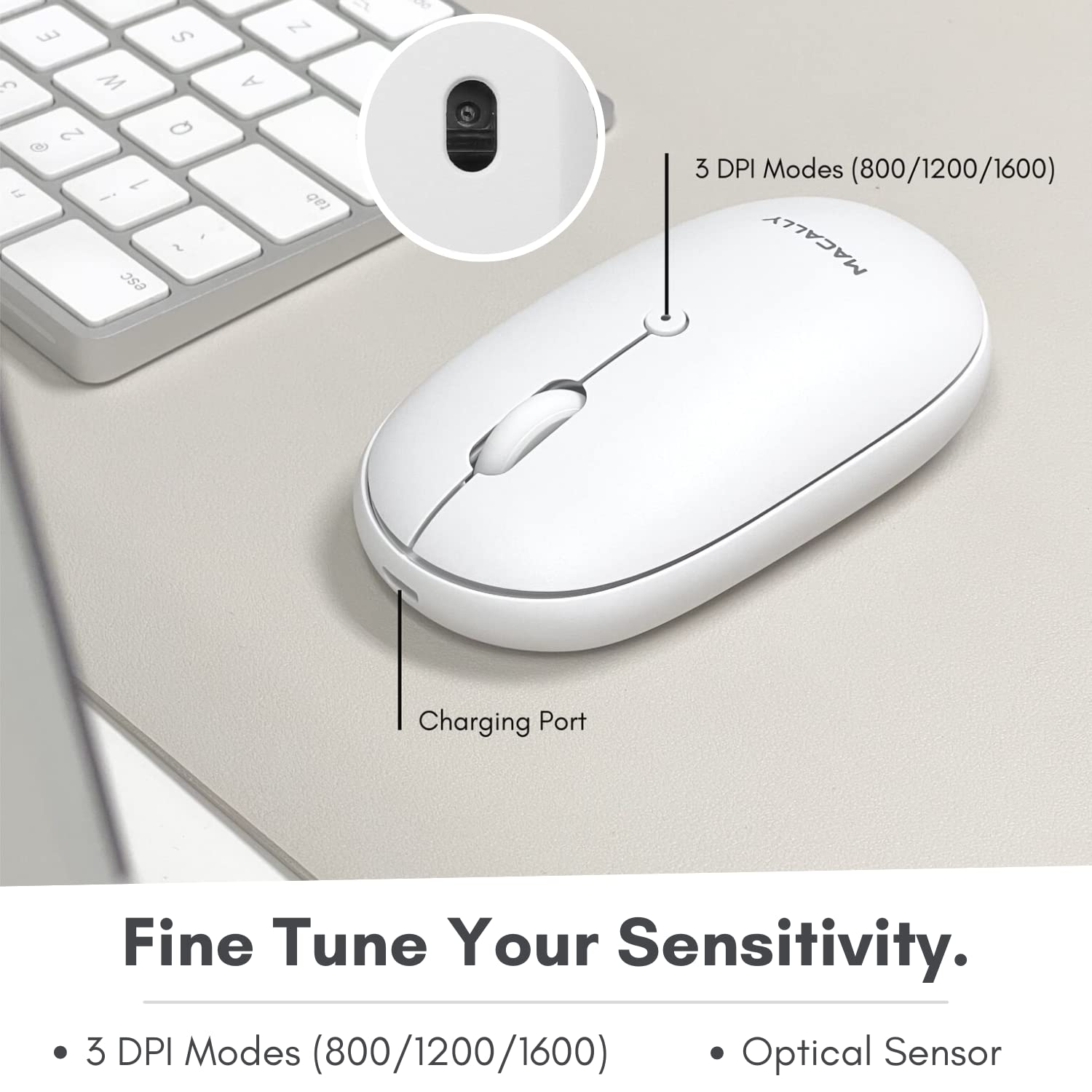 Macally Wireless Bluetooth Mouse - Strong Connection - Quiet, Comfortable, Rechargeable Mouse for MacBook Air/Pro, Mac, iMac, Apple iPad - Wireless Mouse for Laptop, Windows PC Desktop