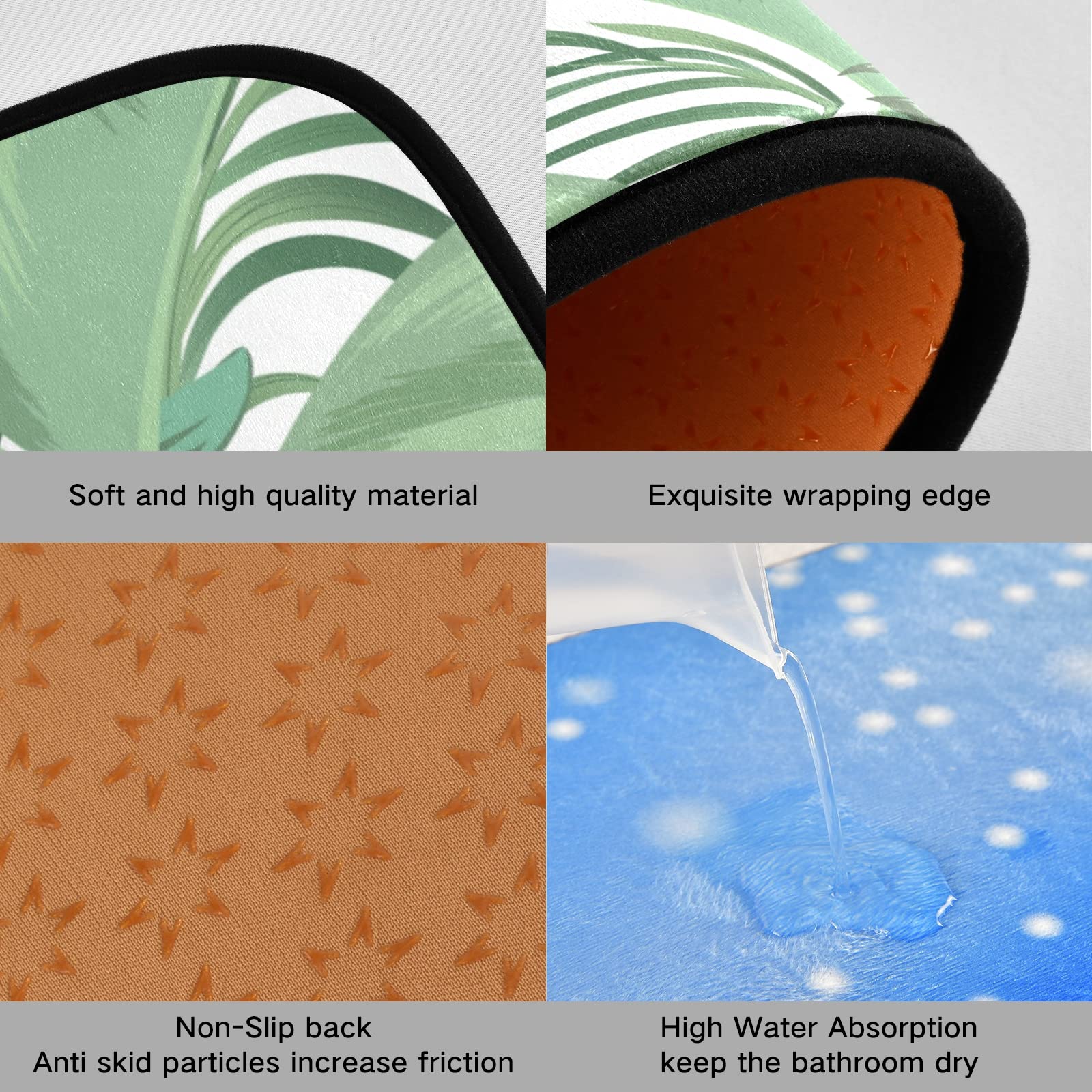 Palm Leaf Tropical Plant Kitchen Rugs and Mats 2 Pieces Anti Fatigue Kitchen Rug Set Non-Slip Bath Mat Entry Floor Carpet Entrance Door Mat Runner 20"x28"+20"x47"