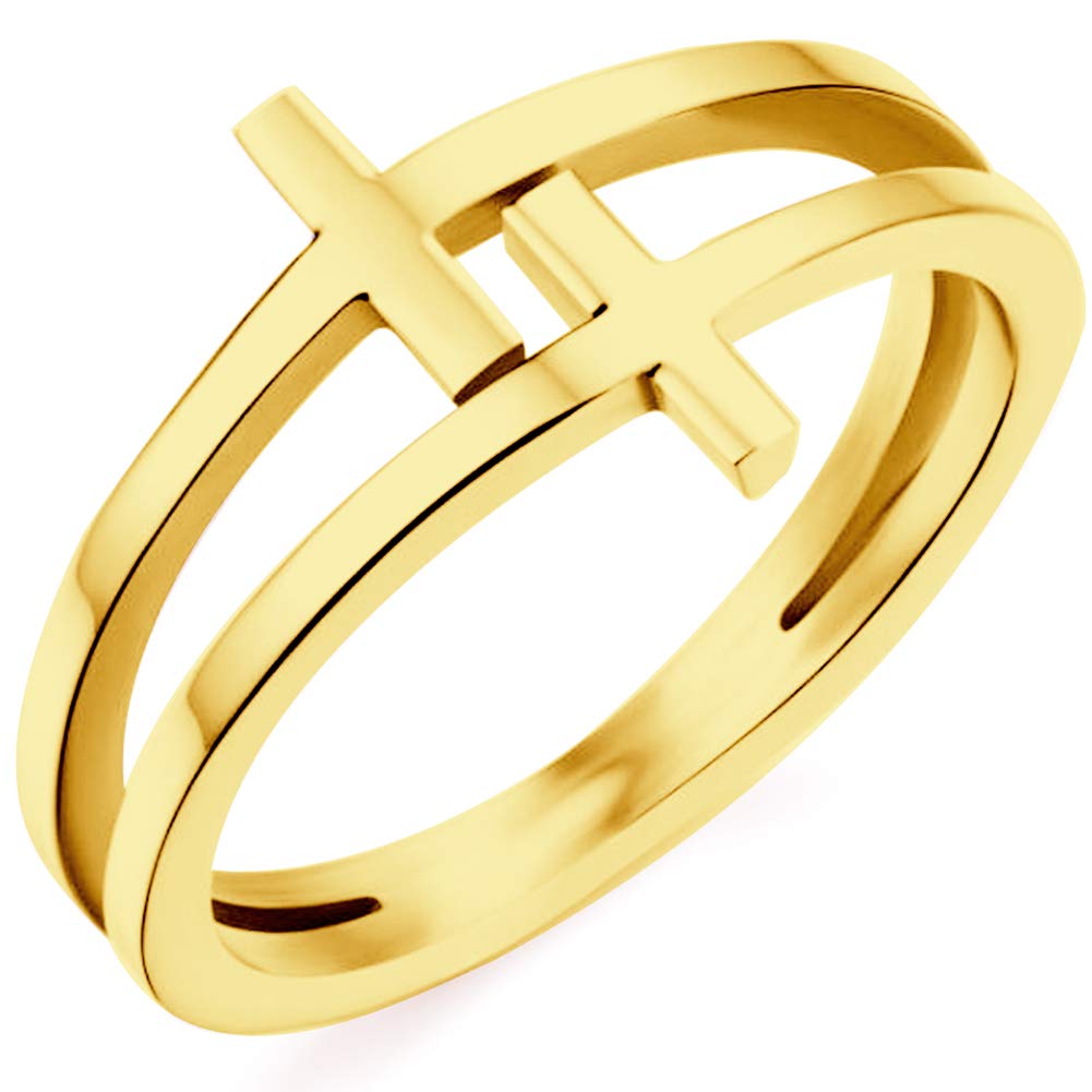 Jude Jewelers Women Stainless Steel Christian Cross Religious Promise Ring Love Hope Faith (Gold, 10)