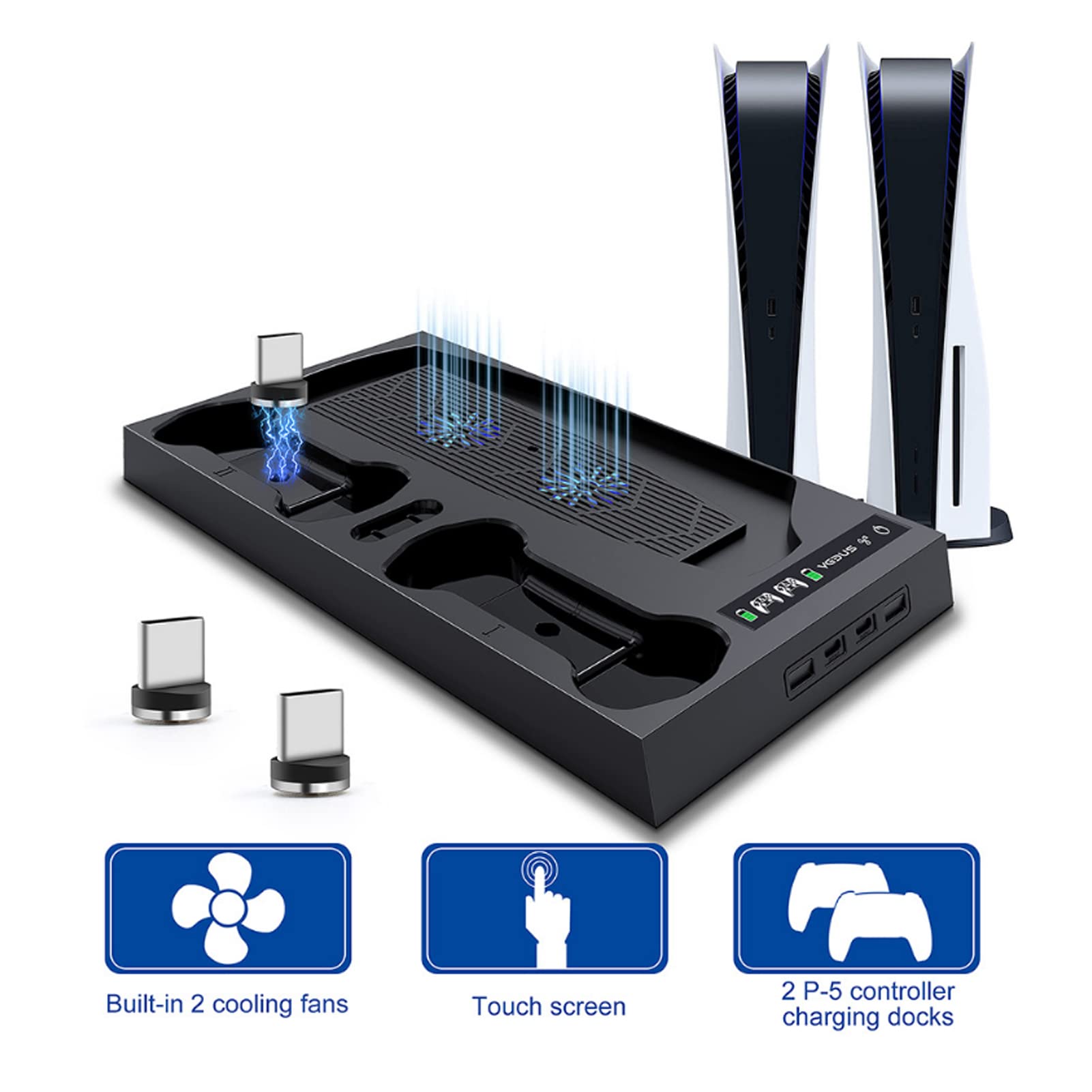Septpenta Gaming Console Cooling Fan, Dual Fast Charge & Multi Power, 2 Magnetic Dongles, Premium Smart Chip, Dual 2800 RPM Cooling, Gp5 1510 Cooling Bracket for PS5