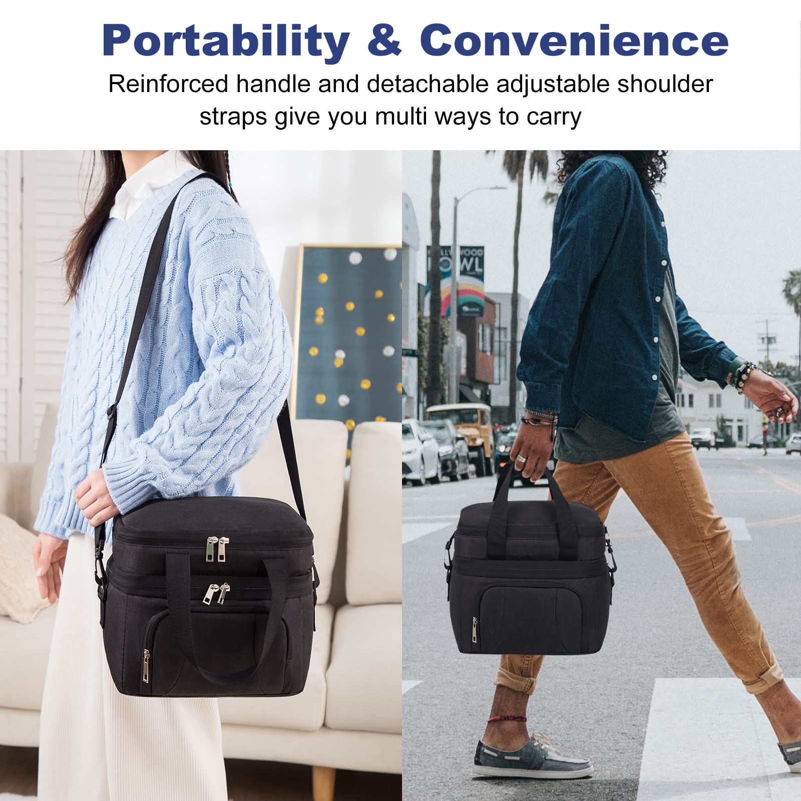 jeadwwr 24L Lunch Bag Large Lunch Box for Men Women Double Deck - Leakproof Insulated Soft Large Adult Lunch Cooler Bag for Work