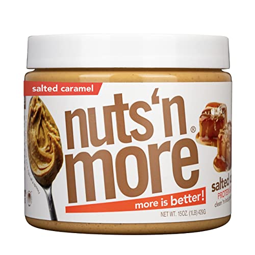 Nuts âN More Salted Caramel Peanut Spread, All Natural Snack, Low Carb, Low Sugar, Gluten Free, Non-GMO, High Protein Flavored Nut Butter (15 oz Jar)