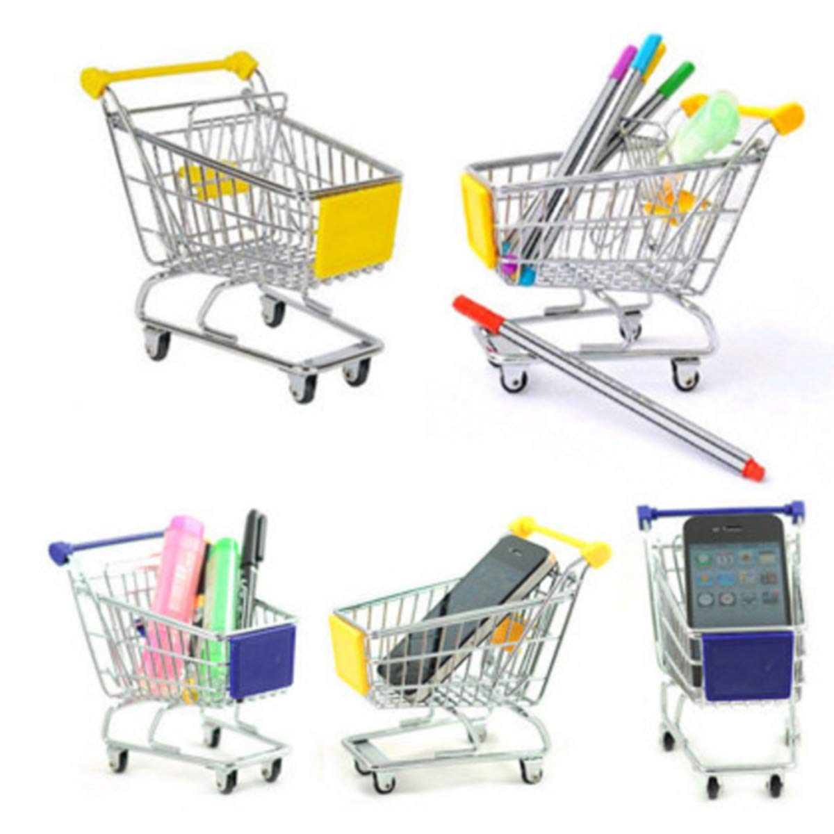 Mini Supermarket Handcart,4 Pack Supermarket Handcart Shopping Utility Cart Mode Storage Toy (Pink,Yellow,Red,Blue)