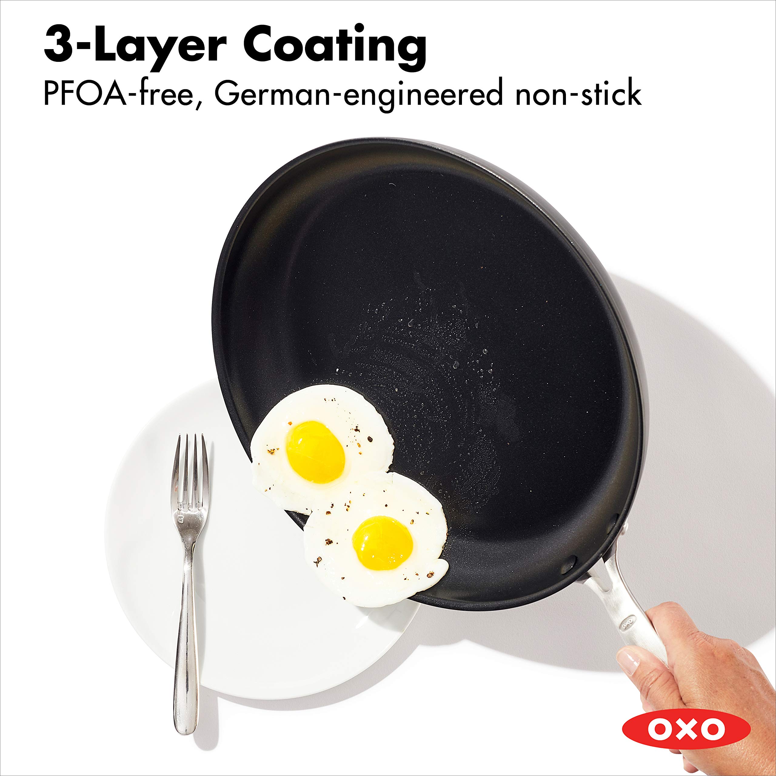 OXO Black Good Grips Non-Stick Frying Pan Set, 8" and 10" & Non-Stick Pro Dishwasher safe 12" Open Frypan
