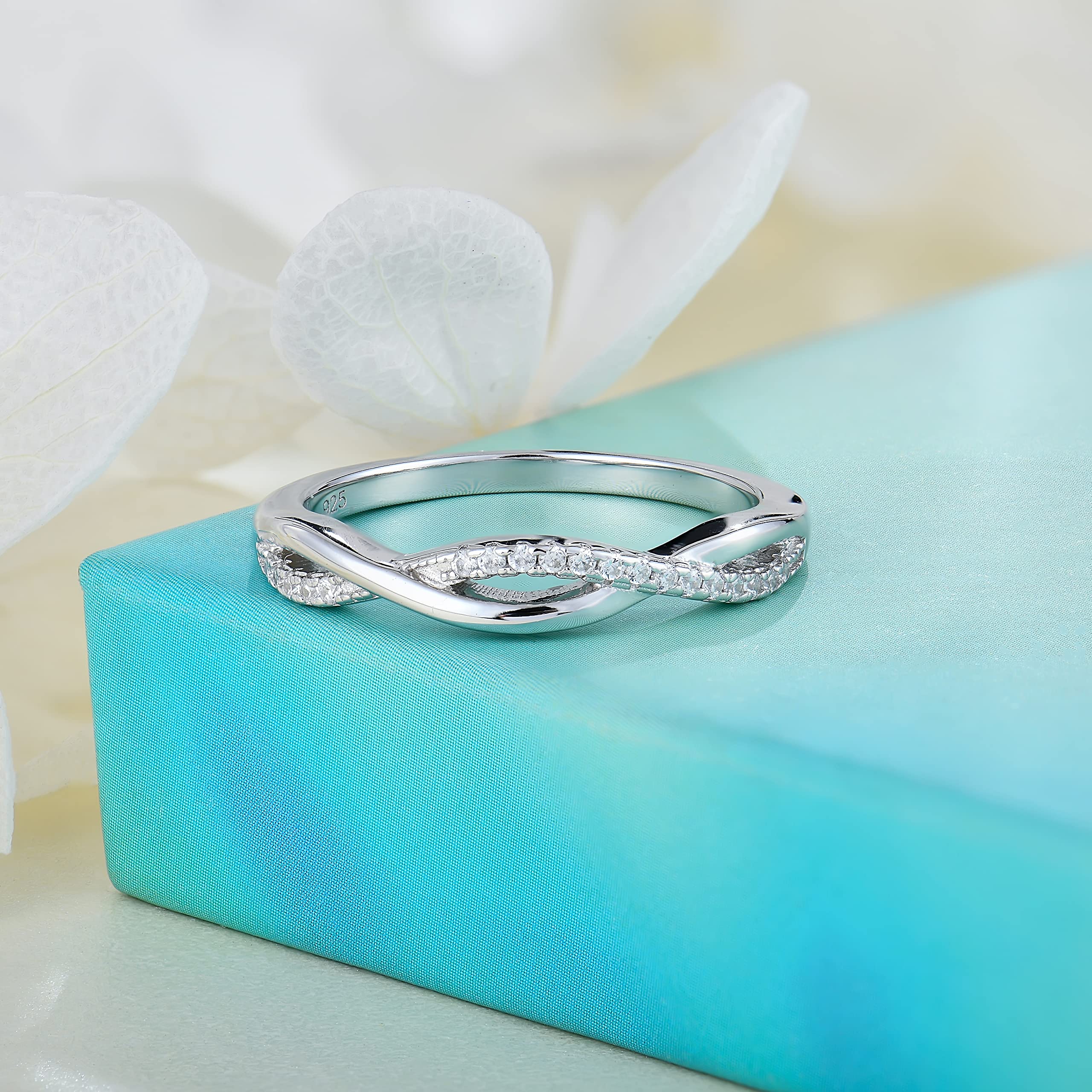 PAZEEN Infinity Ring 925 Sterling Silver Cross Cubic Zirconia Ring for Women Anniversary Statement Wedding Band Promise Ring for Her size5