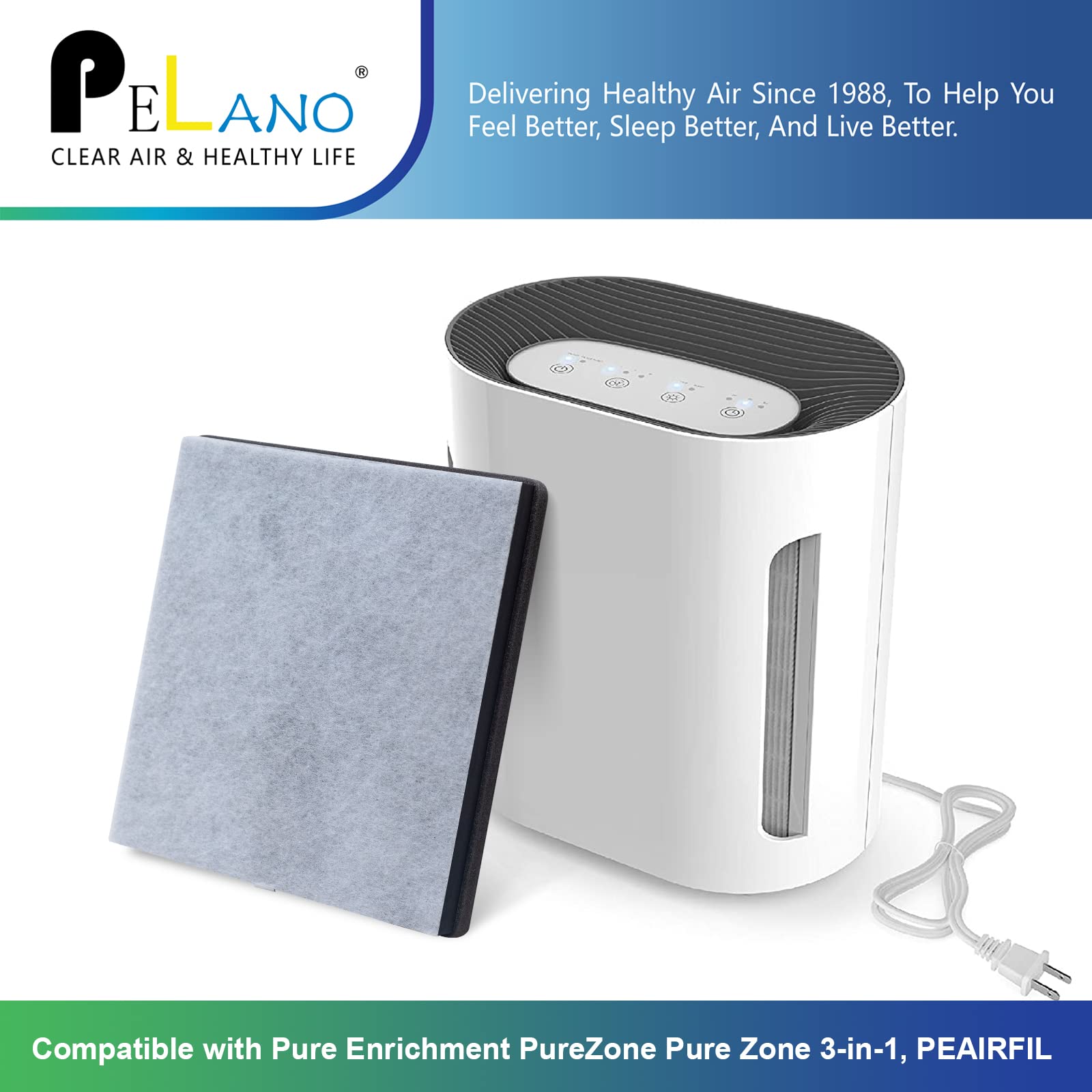 Pelano 3-in-1 True HEPA Replacement Filter Compatible with Pure Enrichment PureZone Air Purifier, Part # PEAIRFIL, 2 Hepa Filters