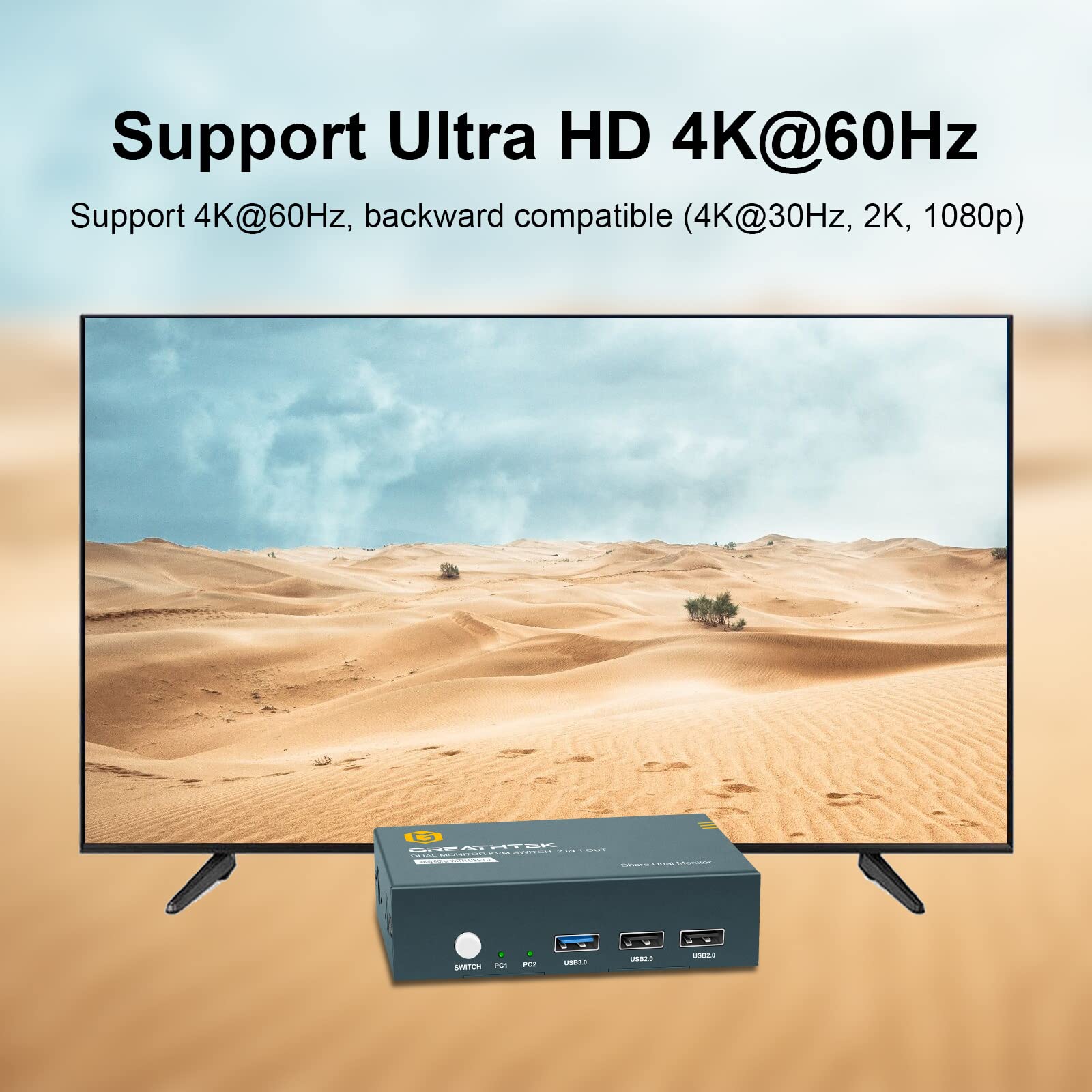 USB 3.0 KVM Switch Dual Monitor DisplayPort 4K@60Hz, 2 Port DP KVM Switch 2 Monitors 2 Computers with USB 3.0 Port, Support Button Switch 2 PCs Share USB Devices, with 4 DP Cables and 2 USB3.0 Cables
