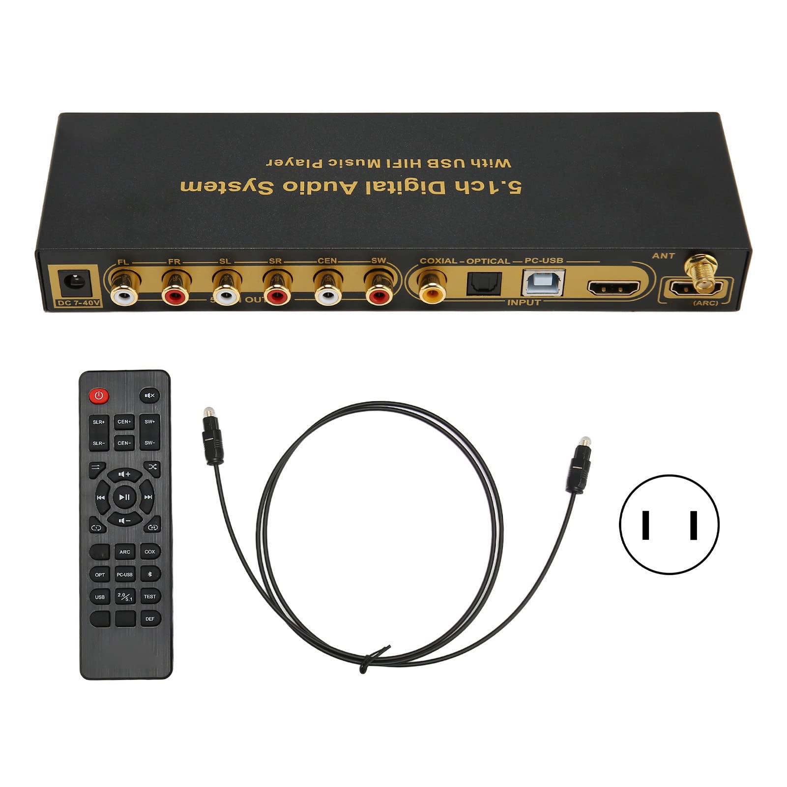 VINGVO HD Media Interface Digital Audio Converter, USB Playback 100-240V 5.1CH 6Gbps Output 6 in 1 HD Media Interface Audio Decoder for Mobile Phone (US Plug)