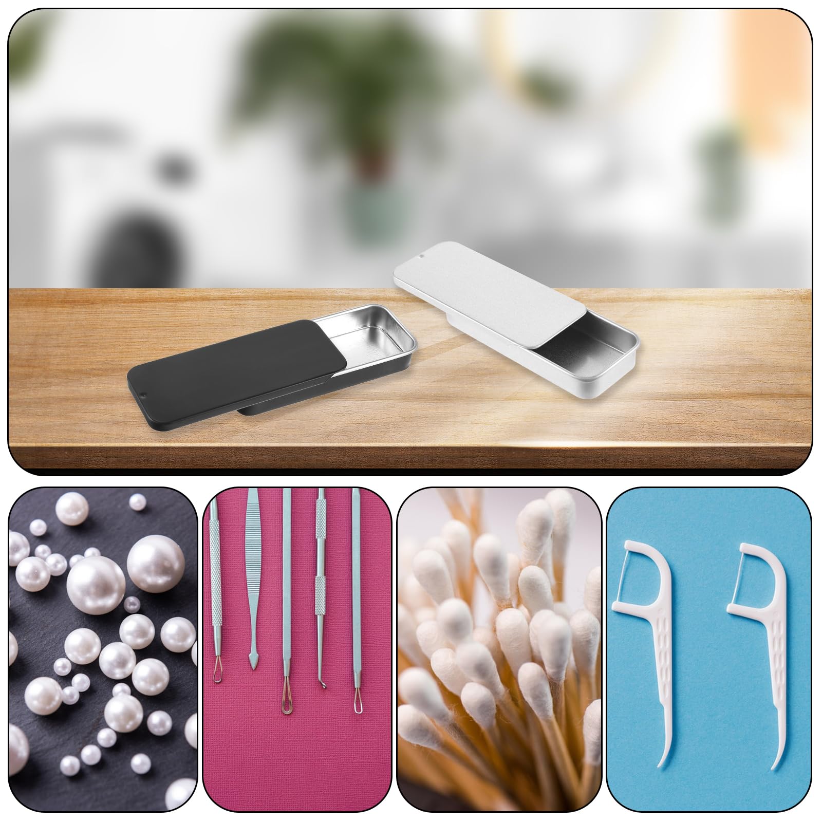 Telooco 3Pcs Mini Metal Tin Box Containers Metal Slide Top Tin Containers Silve Black White for Floss Candy Lipstick Pills Crafts Storage (3.1 x1.3x0.5Inch)