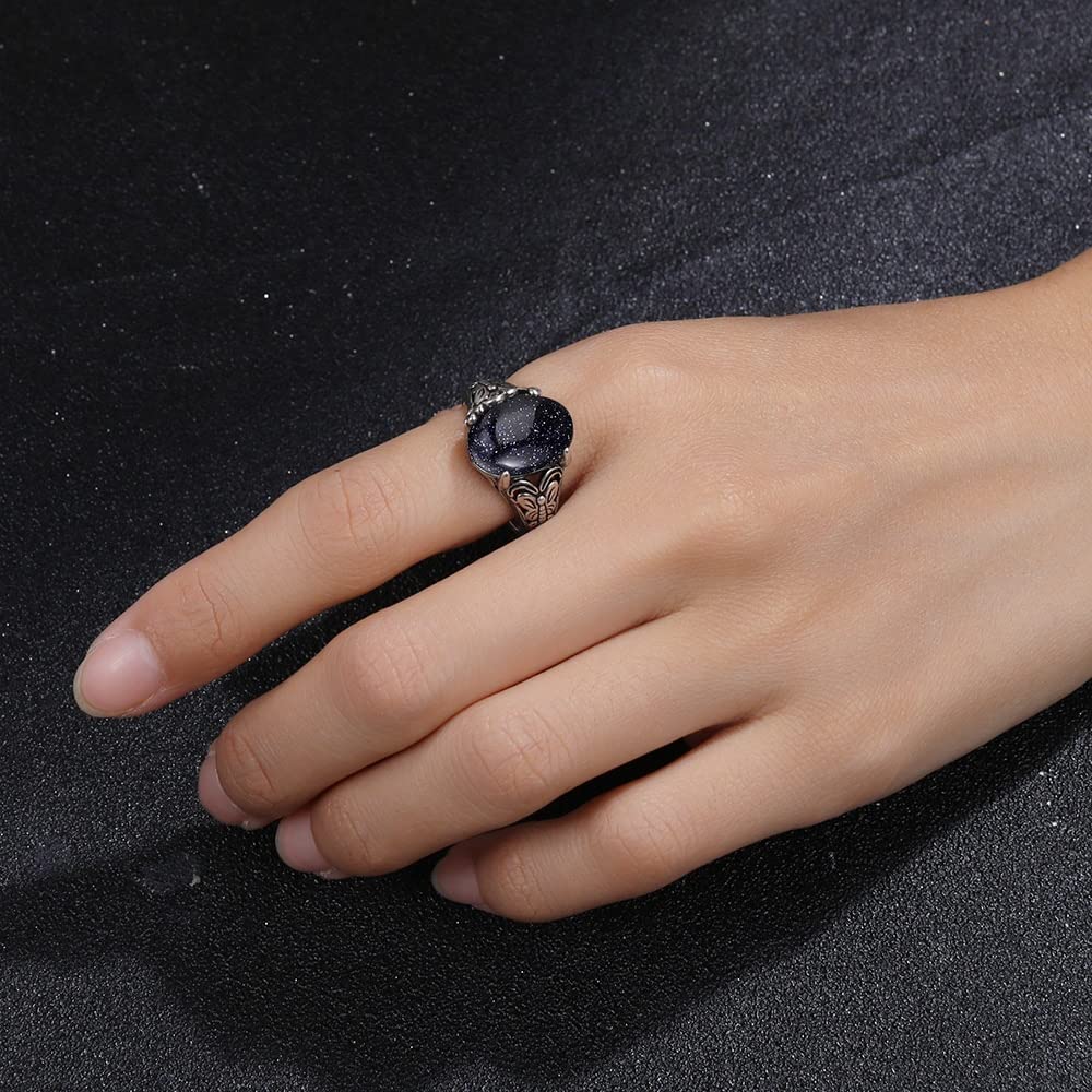 PAZIKO Vintage Blue Sandstone Butterfly Ring 10 * 14MM Natural Turquoise Ring Silver Rings for Women Fine Jewelry Gift
