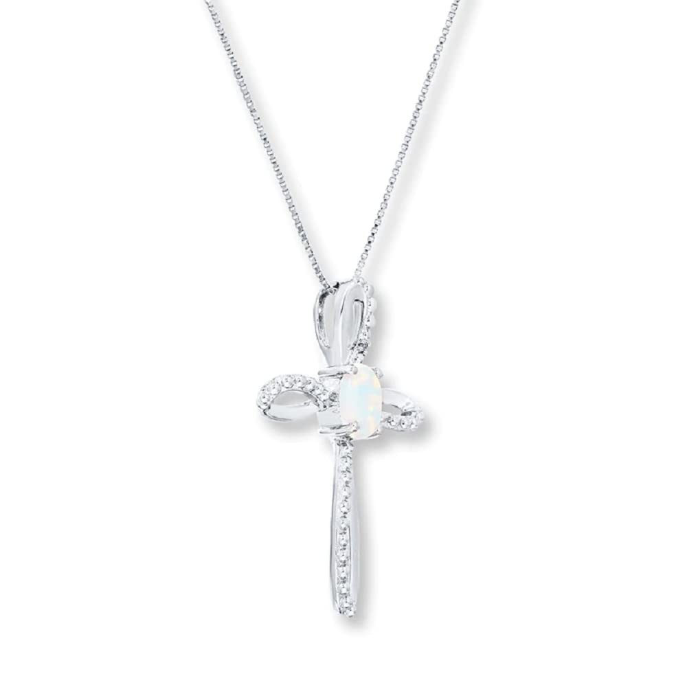 PB Collection Created Oval Opal Infinity Love Cross Religious Necklaces Crucifix Pendant for Teens or Women
