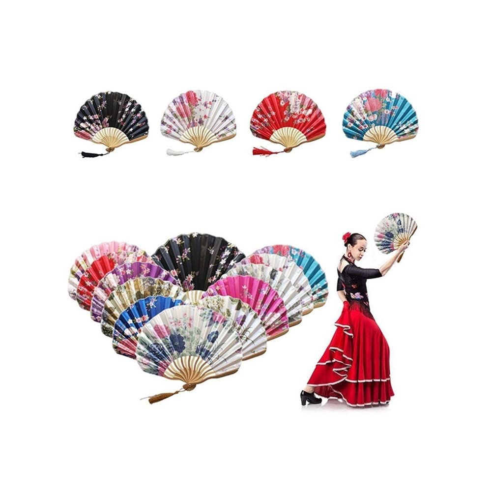PBLCYUT Chinese Style Hand Held Fans Personalized Pattern Silk Bamboo Folding Fans Handheld Wedding Hand Fan Cool Bamboo Flower Fan (Color : Grey)