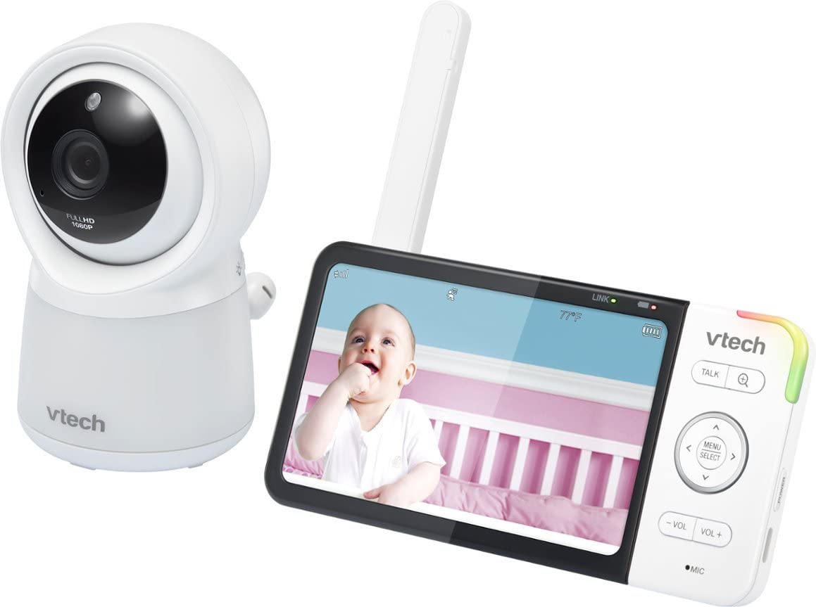 VTech - Smart Wi-Fi Video Baby Monitor w/ 5” HC Display and 1080p HD Camera, Built-in Night Light, RM5754HD - White (Renewed)