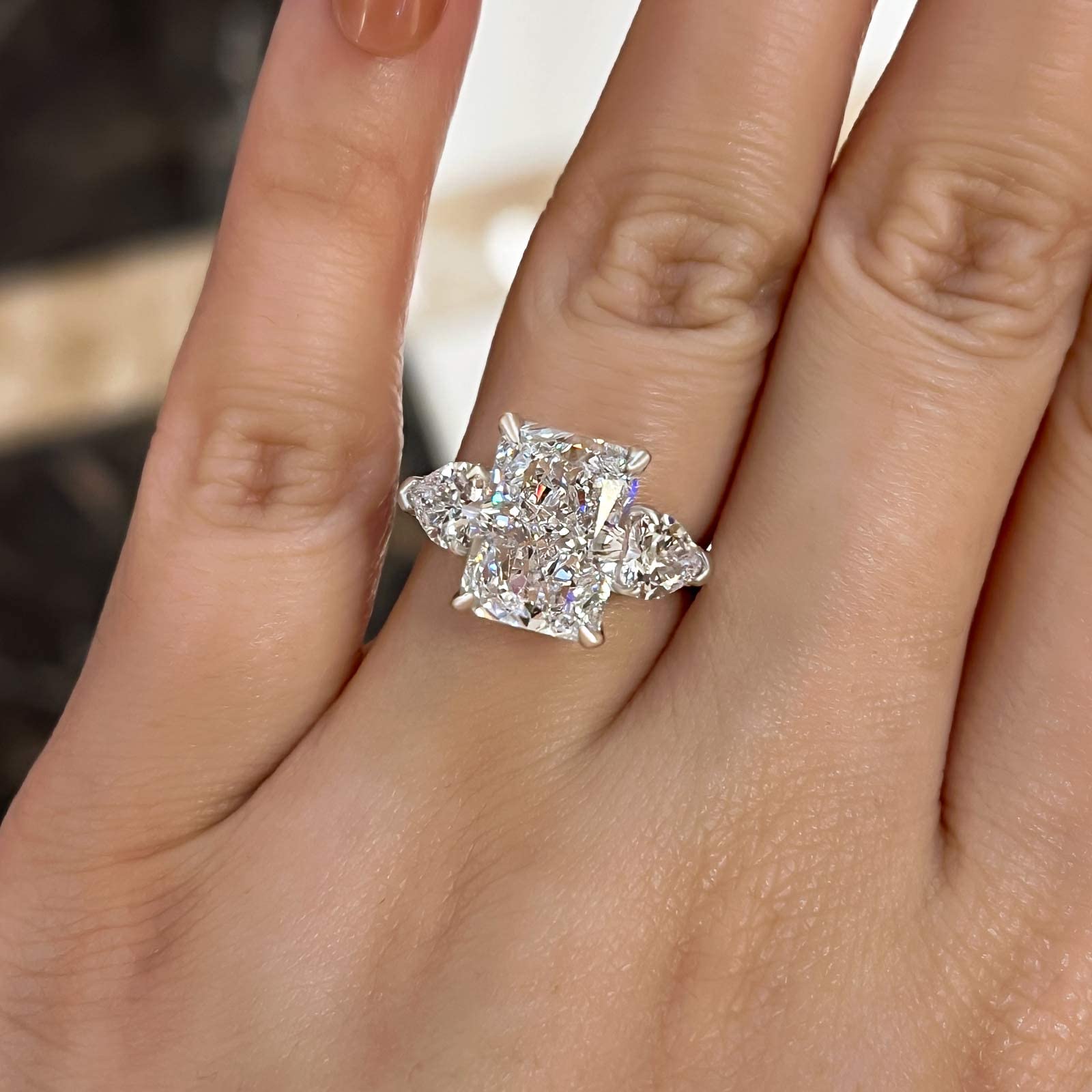 RODIFFY 4.5ct 3 Stone Radiant Cut & Heart Cut Engagement Ring for Women,18K White Gold Plated Silver Promise Ring (Size:7)