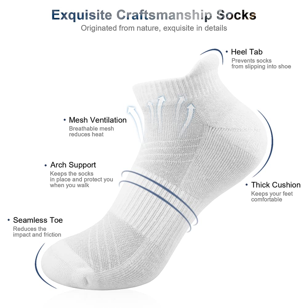Nonwe Men's Golf Socks Arch Support Causal Athletic Socks with Cushion Black&White L 6 Pairs