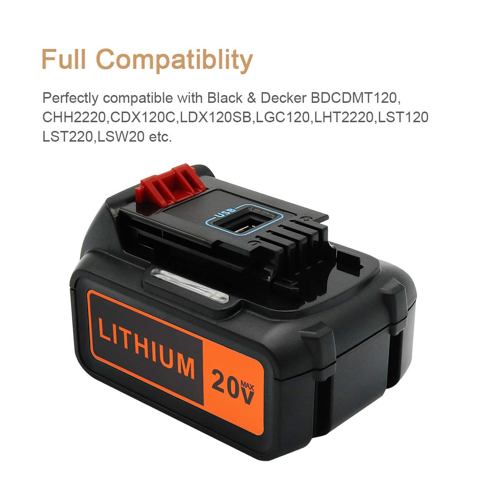 LBXR20 6.0Ah 20V MAX Replacement Lithium Battery Compatible with Black and Decker LBXR20 LB20 LBX20 LBXR2020-OPE LBXR20B-2 LB2X4020