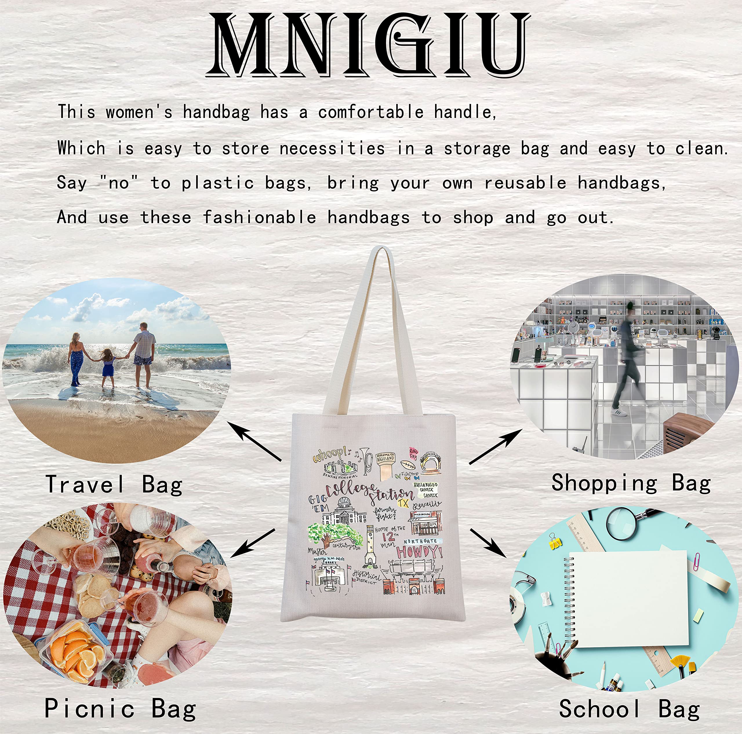 MNIGIU College Station Texas Tote Bag TX A&M Grad Gift Graduation Gift for Aggie (College TX Tote)