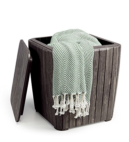 Keter Resin Luzon Outdoor Table with Extra Hidden Storage for Cushions and Patio Decor, Brown Wood Look