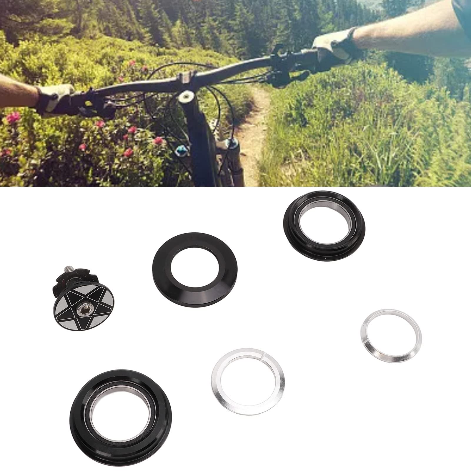 Raguso Headset Bearing Bowl Group, Labor Saving Road Bike Headset Bearing Unobstructed CNC Process Dustproof Aluminum Alloy for Bicycle