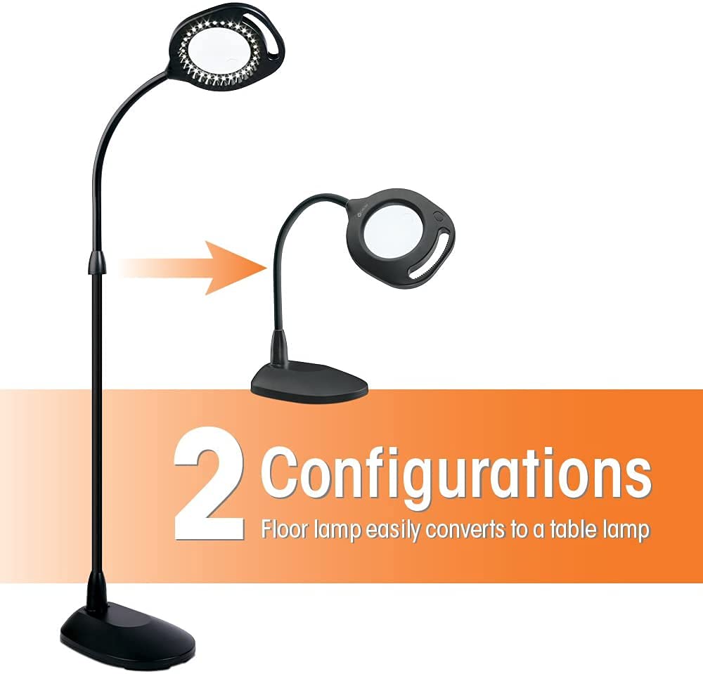 OttLite 2-in-1 LED Magnifier Floor and Table Light | Task Lamp, Craft Lamp | 2X Optical Grade Magnifier, 4X Spot Magnifier, Natural Daylight LEDs | Home, Office, Workshop, Dorm