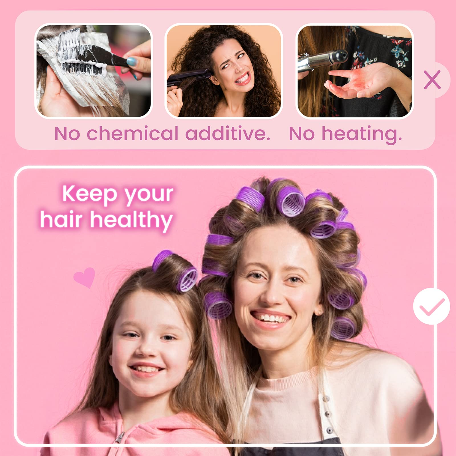 Sooninno Hair Rollers Curlers Set 38 Pcs, Perfect for Long Medium Short Hair with 4 Sizes Self Grip Rollers Heatless Styling Tools, with Large Cosmetic Bag, Duckbill Clips