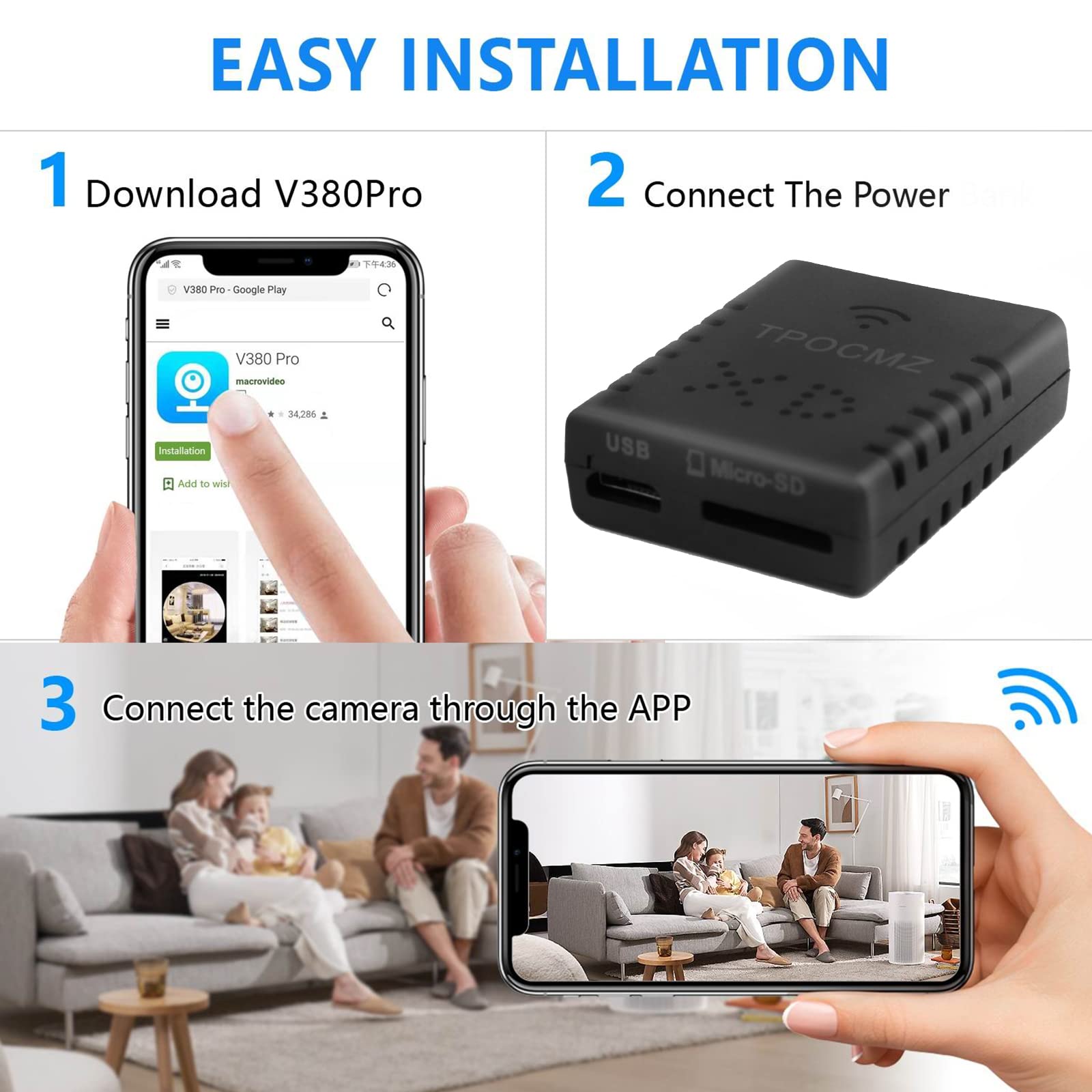 TPOCMZ Mini Spy Hidden Camera HD 1080P WiFi Security Cameras Wireless Nanny Cam with Motion Detection Night Vision Phone App for Home Office Indoor Video Surveillance