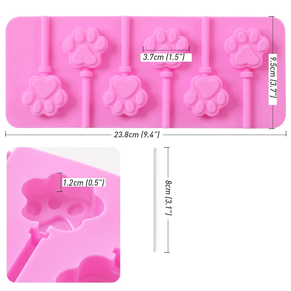 Newk Lollipop Silicone Mold, 4 Packs 6- Cavity Non-Stick Paw Silicone Molds for Lollipop Chocolate Candy