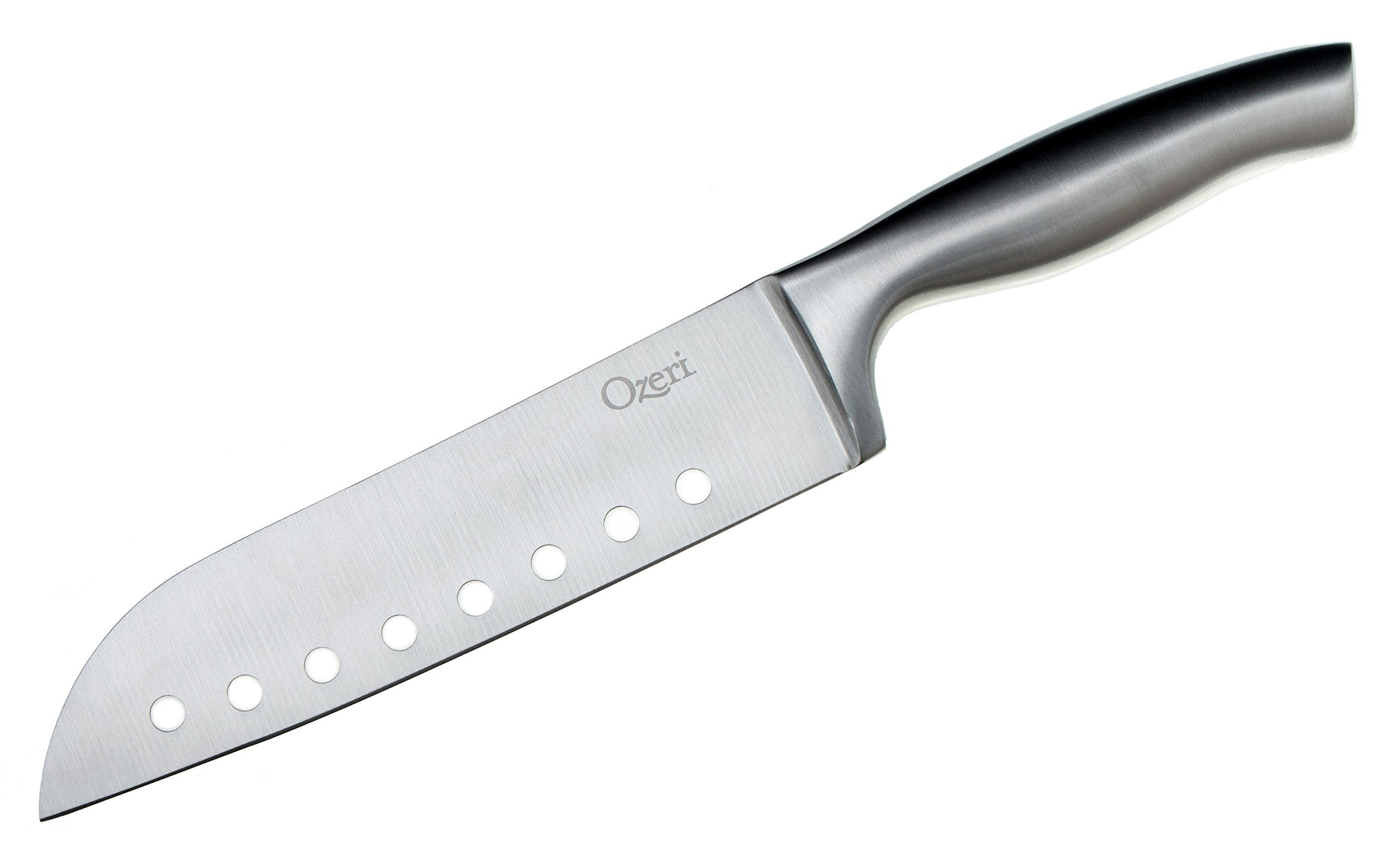 Ozeri 5 Piece Knife and Sharpener Set with Japanese Stainless Steel Slotted Blades, Stainless Steel