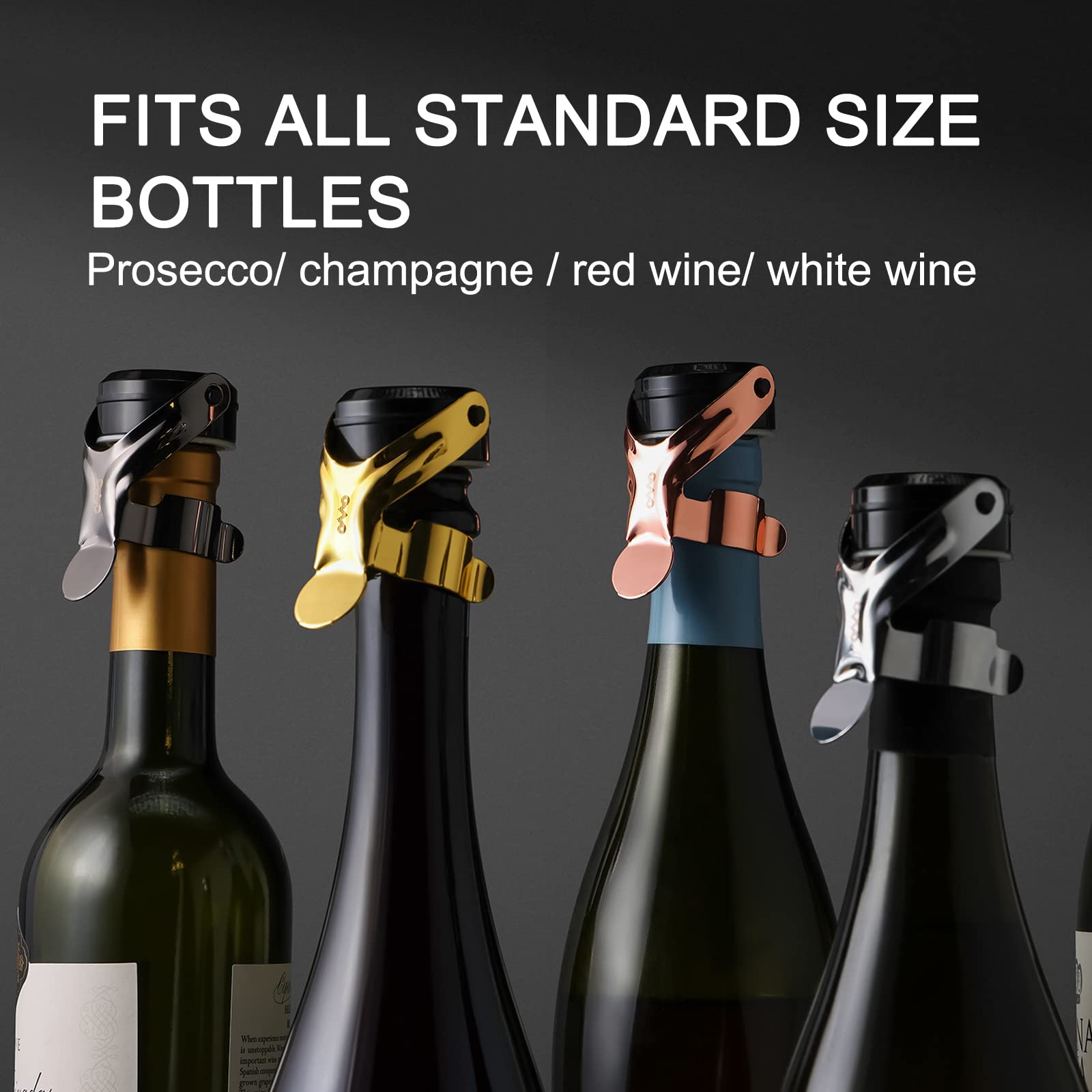 OWO Wine stoppers Stainless Steel Wine Saver Plug with Silicone Wine Saver for all Standard Bottle Necks Leak proof Keep Fresh (Gold, 2 Pack)