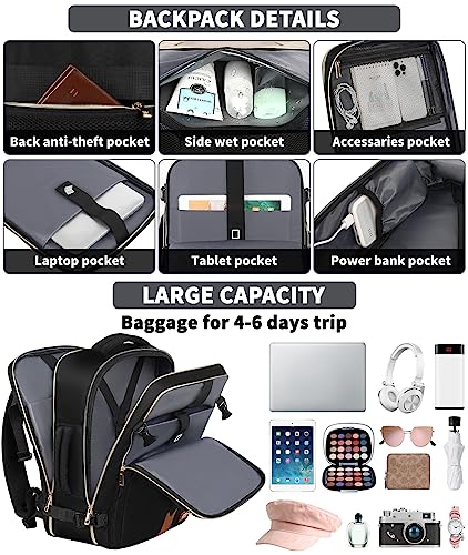 Travel Backpacks for Women Carry On, TSA Friendly Flight Approved Backpack for Traveling On airplane Water-resistant Personal Item Bag with Laptop Compartment Fits 15.6 Laptop Casual Daypack for Work