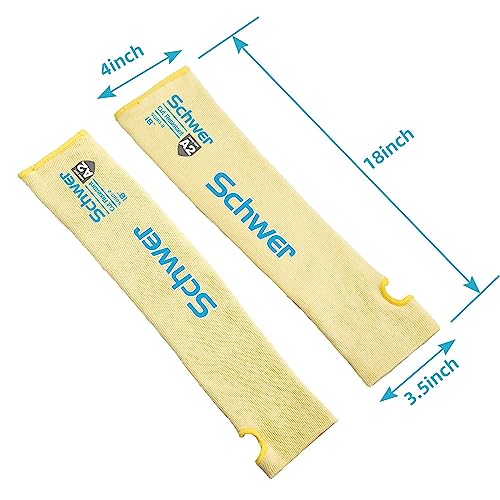 Schwer 18 inch Aramid Protective Arm Sleeves, ANSI Level A2 Cut Resistant Sleeves with Thumb Hole, Double Layer Heat Resistant Sleeves, Moisture Wicking, Super Soft, 1 Pair