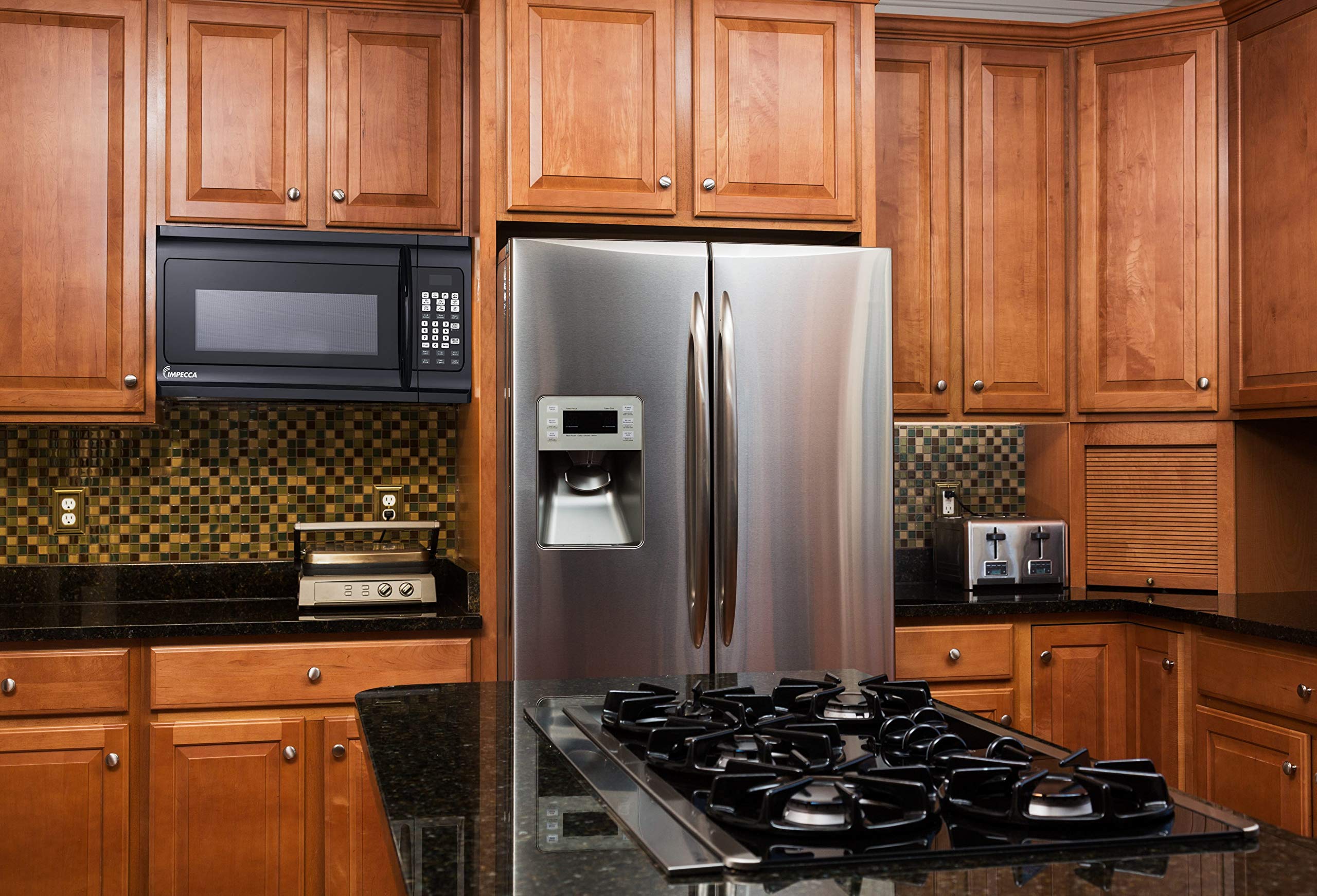 Impecca OM-1600K 1.6 cu. ft. Over-the-Range 30” Microwave Oven 1000 Watts, with Surface Light, 2 Speed Vent System, Touch-pad Controls, Digital Clock, Timer, LED Display and Child Lock, Black