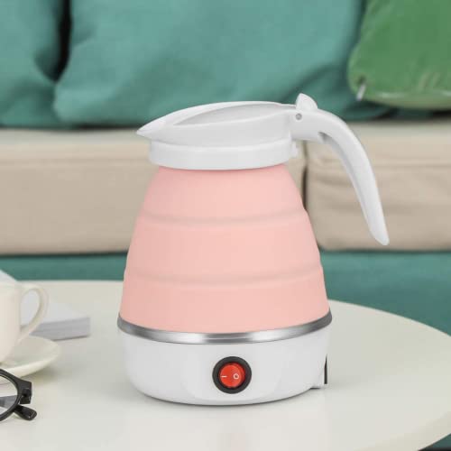 Travel Collapsible Electric Kettle with Collapsible Cup - Portable Foldable Small Electric Kettle with Quick Boiling Water Tech, BPA Free, 110V Voltage, US Plug, 600ML (Pink & Pink)
