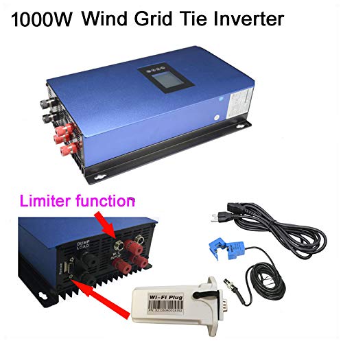 PROPFE 1000W Grid Tie Inverter Pure Sine Wave with Inter Limiter and WiFi 110v-220V On Grid Inverter with LED Display for European Wind Turbine (with Inter Limiter, 1000W/22-60V DC)