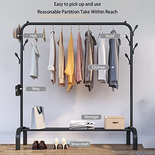 YCWO Flooring Clothes Rack Black Modern Simple Heavy Metal Rack Retail Display Rack with Storage Rack Retro Iron Tube Flooring Display Rack Clothes Shoes Package Storage,150x43x161cm