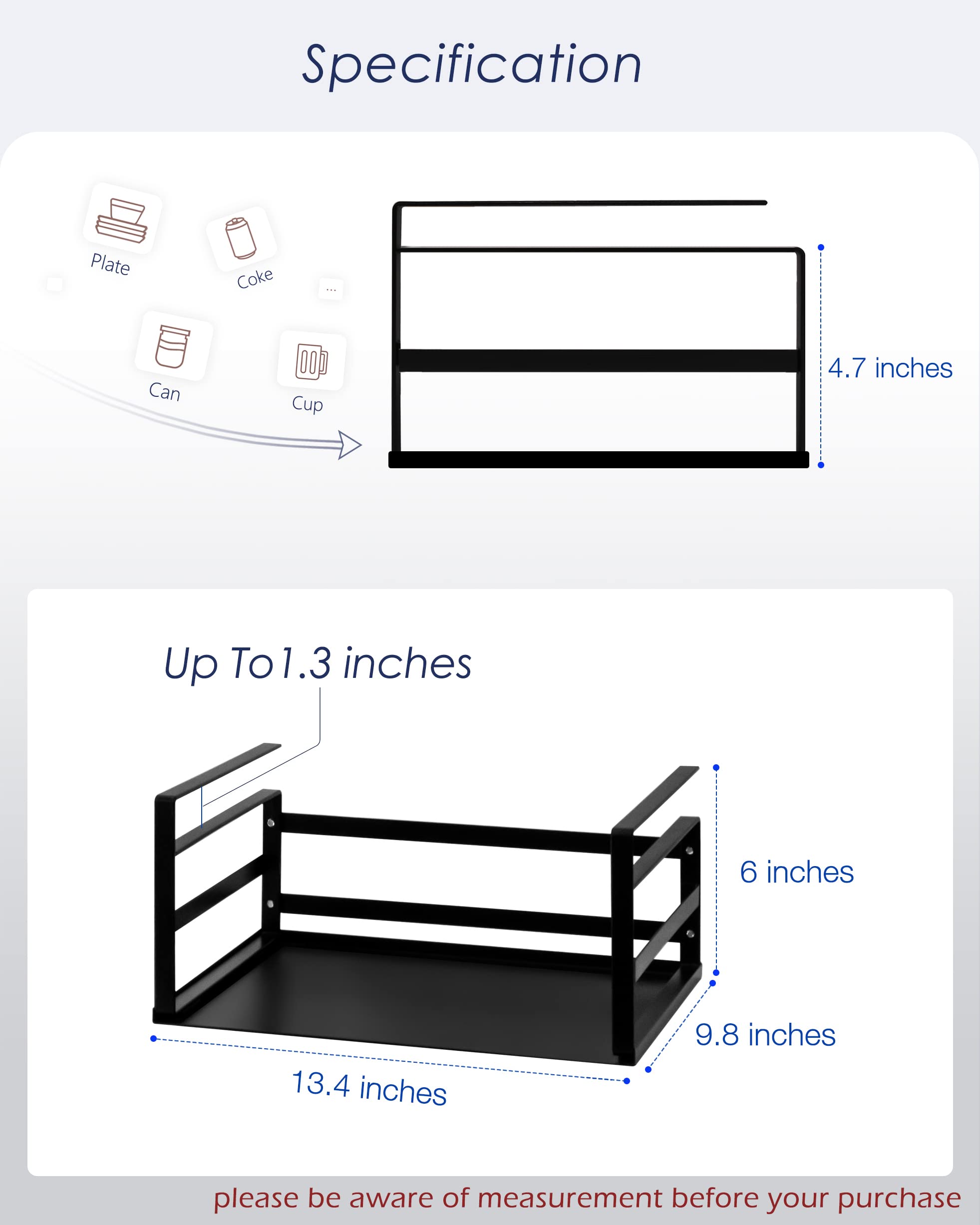 Nxconsu 2Pack Under Shelf Storage Basket Organizer Hanging Holder for Cabinet Pantry Kitchen Cupboard Desk Counter Bookshelf Organization Add-on Space Saver Heavy Duty Slide-in Black