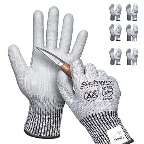 Schwer 6 Pairs Cut Resistant Gloves ANSI A6 Cut Proof Work Gloves, Touchscreen, for Men and Women Used to Woodworking, Glass Cutting, Construction, Cargo Handling, Material Sorting, Car Repair(M)