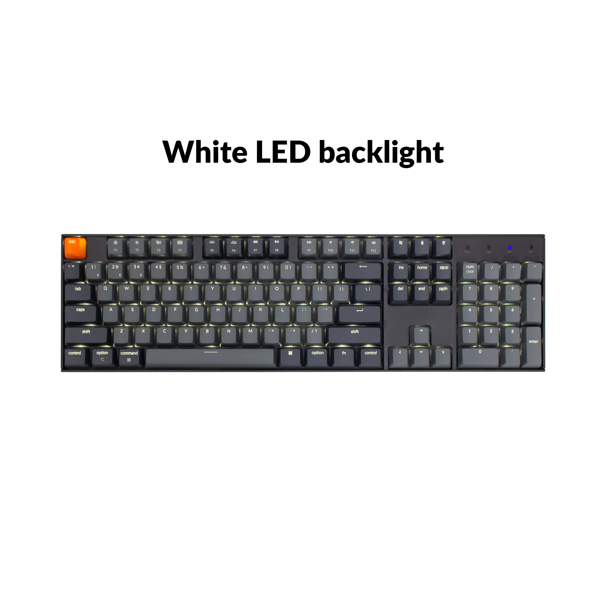 Keychron K10 Full Size Layout White LED Backlit Hot-Swappable Mechanical Keyboard for Mac Windows, Multitasking 104-Key Bluetooth Wireless/USB Wired Computer Keyboard with Gateron G Pro Blue Switch
