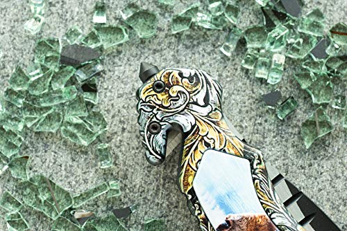 SE Spring Assisted Clip Point Folding Knife with Howling Wolf Design - KFD20024-2