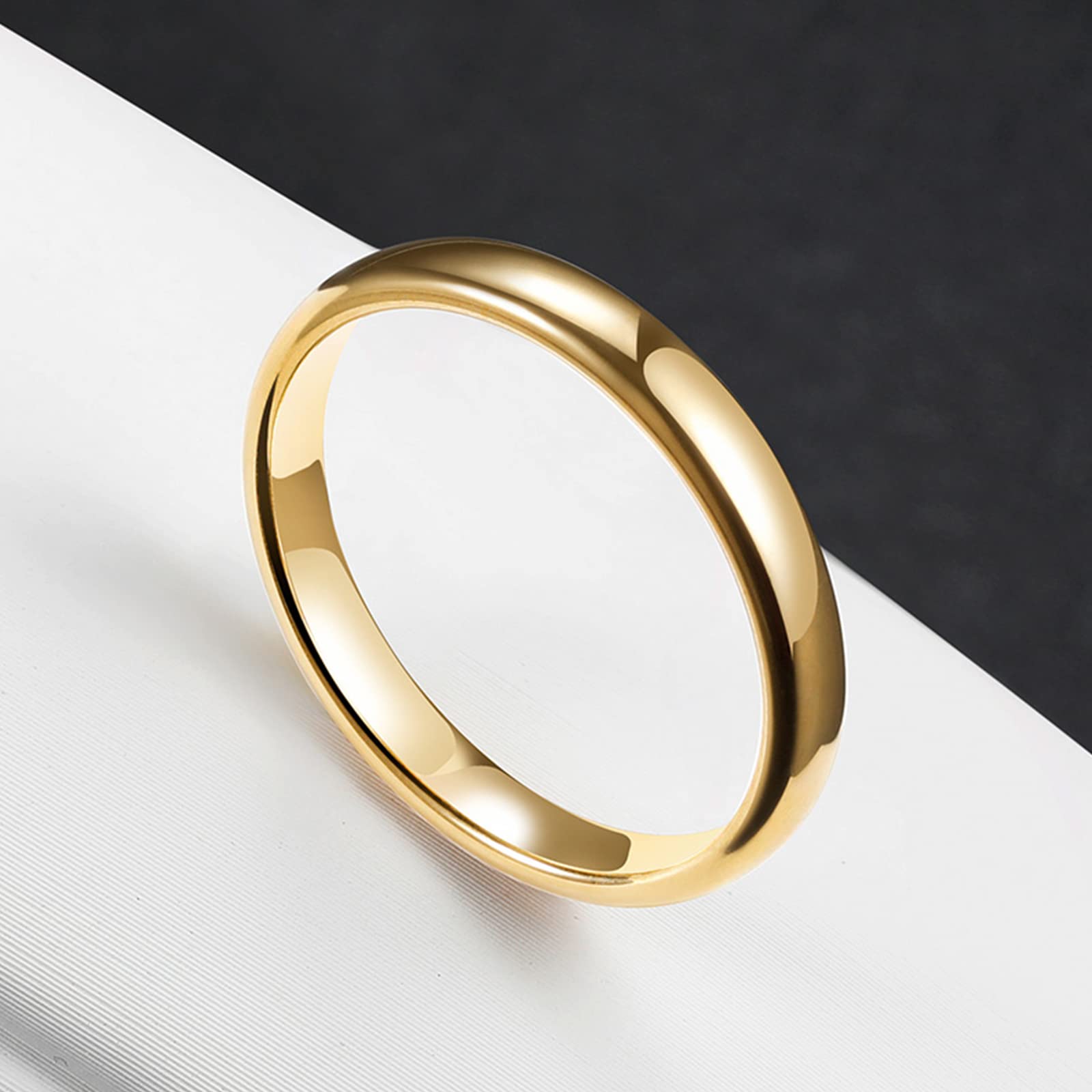 PDWZNBA 14K Gold Plated Rings Titanium Rings Classical Plain Stackable Wedding Band Rings Set Jewelry Birthday Gifts For Women