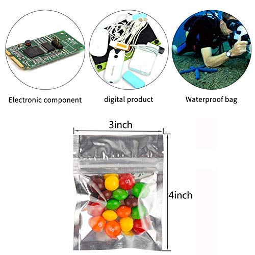 Luckycivia 200 PACK Resealable Clear Ziplock Smell Proof Pouch Aluminum Foil Zip Lock Bulk Food Storage Bag, Plastic Aluminum Material,3x4 inch