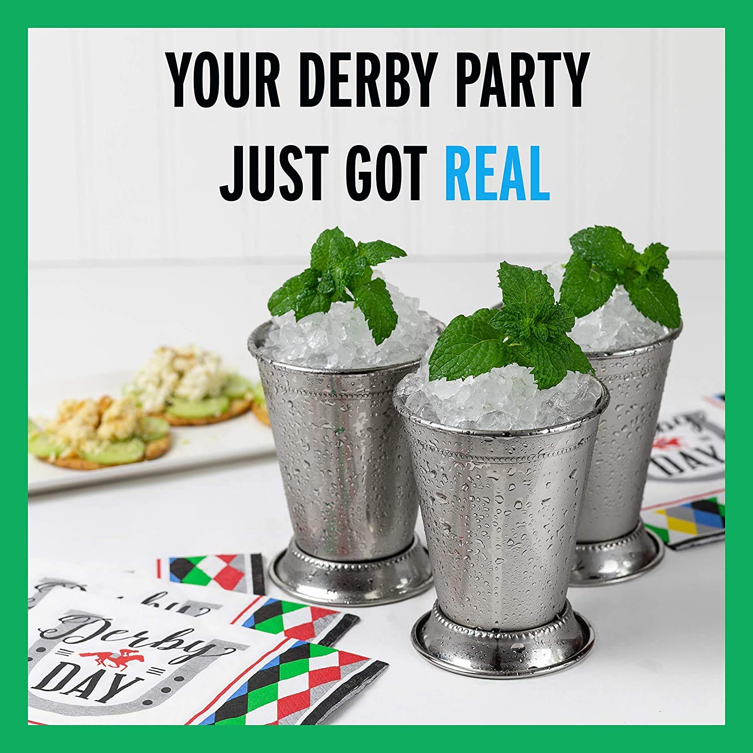 Mint Julep Cups: Stainless Steel Glasses, Set of 4, Metal 12 oz Cocktail Glasses, Party Supplies (4)
